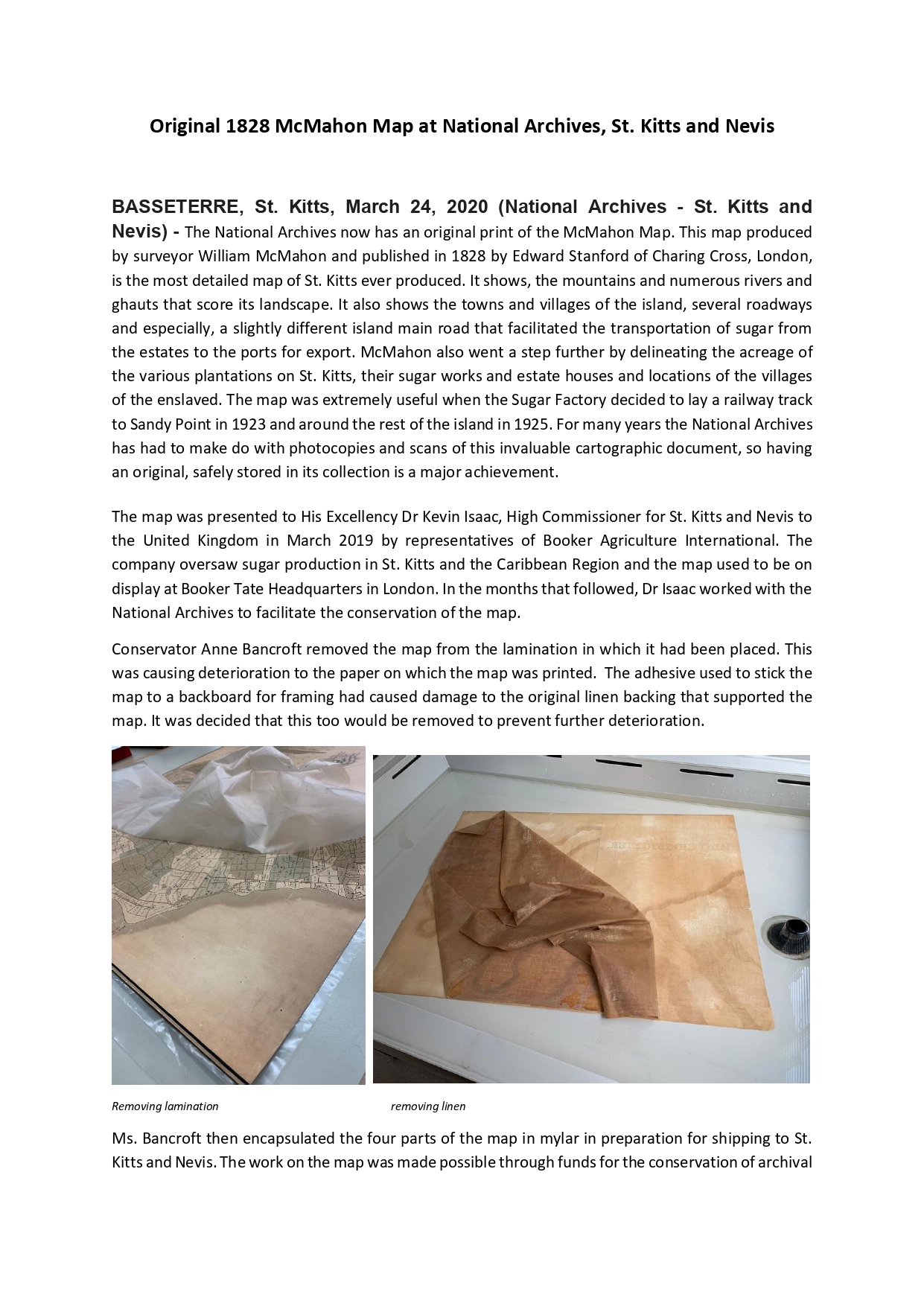 Original 1828 McMahon Map at National Archives, St. Kitts and Nevis – SKNIS