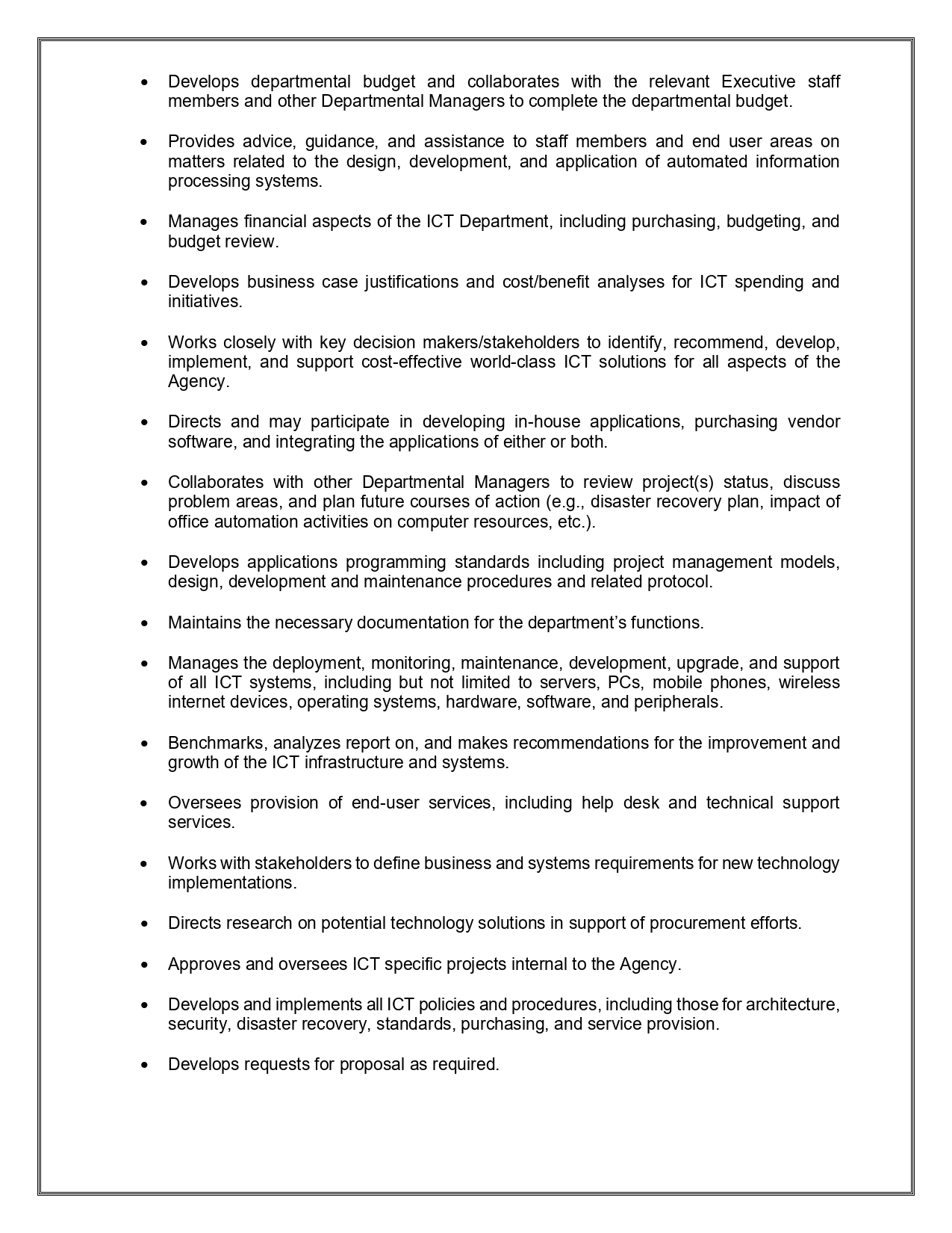 INFORMATION AND COMMUNICATIONS TECHNOLOGY (ICT) MANAGER – SKNIS