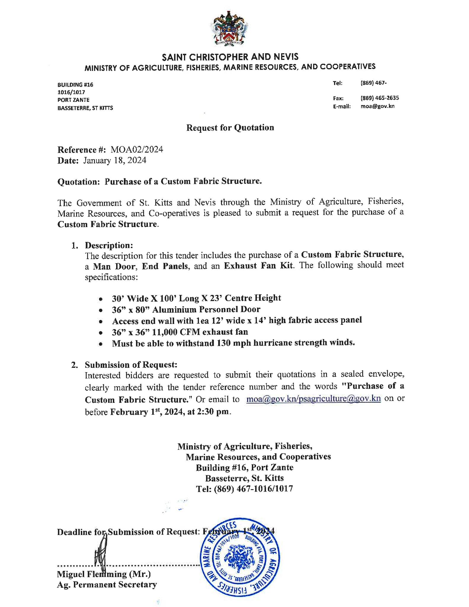 Request for Quotation – Custom Fabric – SKNIS