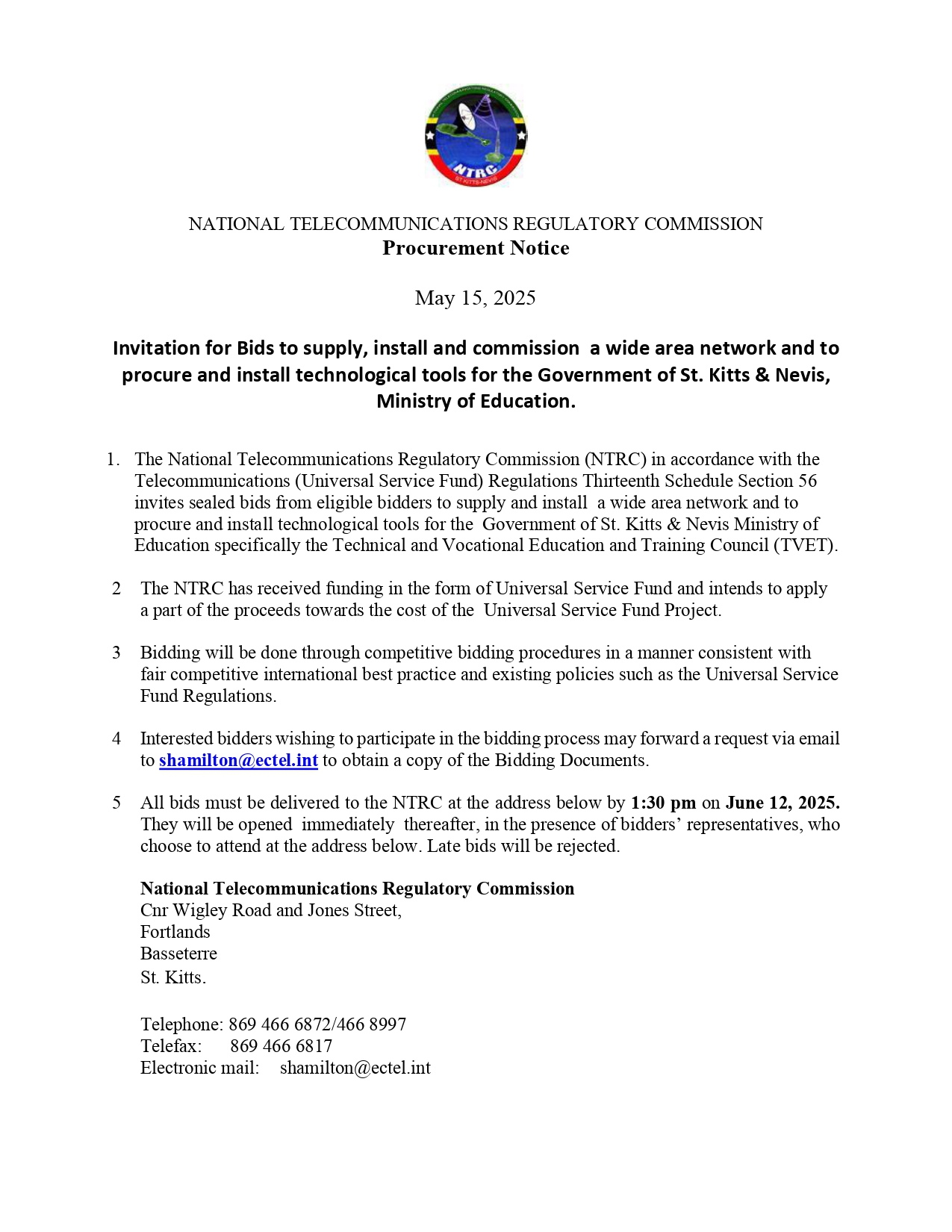 NATIONAL TELECOMMUNICATIONS REGULATORY COMMISSION Procurement Notice ...